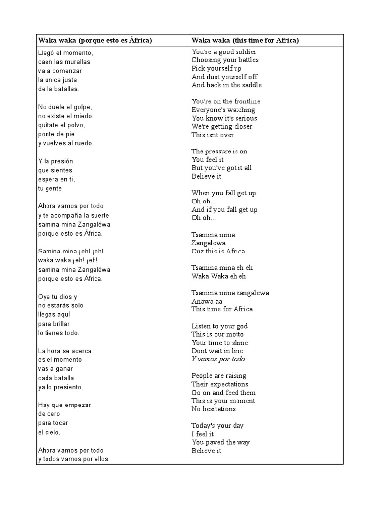 Shakira "Waka waka" (ES,EN) | Canciones escritas | Musica Latinoamericana