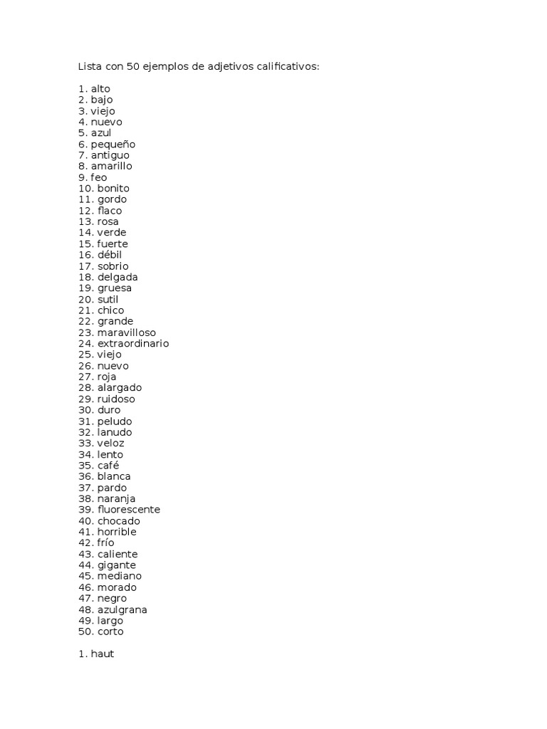 Lista Con 50 Ejemplos de Adjetivos Calificativos | PDF | Ajedrez | Deportes