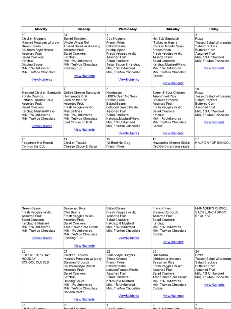 Madison City k-6 Lunch Menu | PDF | Foods