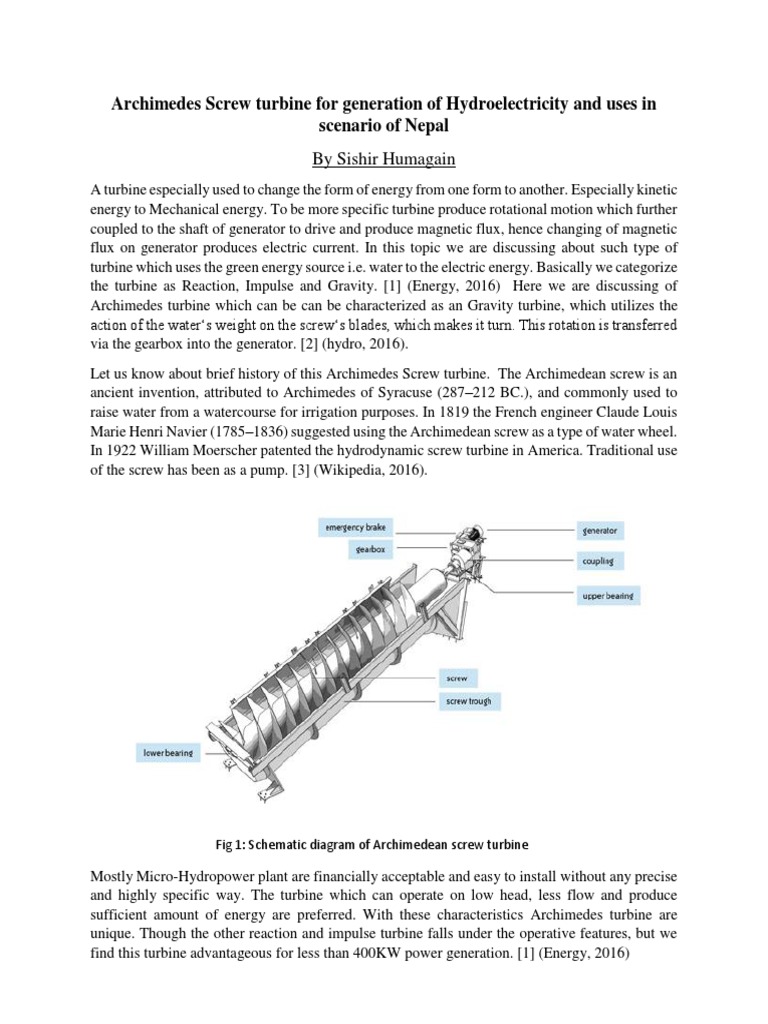 Archimedes Screw Turbine Article | PDF | Turbine | Propeller