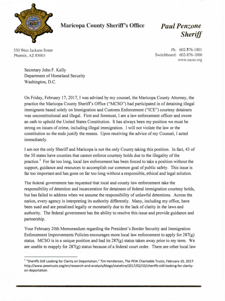 Penzone Letter To DHS | PDF | U.S. Immigration And Customs Enforcement ...