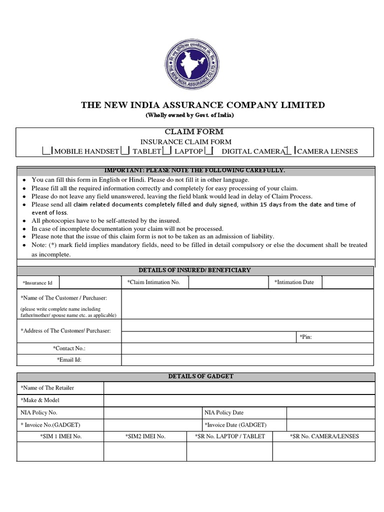 NIA Theft Claim Form | PDF | Subscriber Identity Module | Invoice