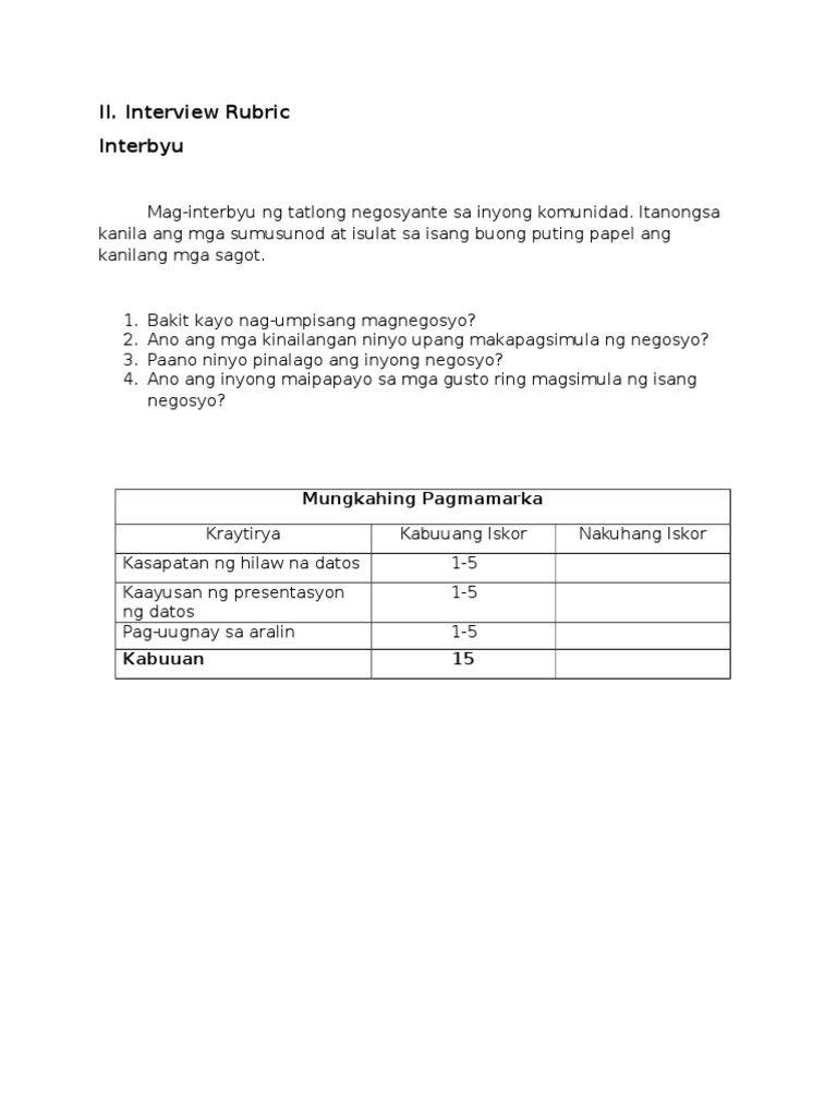 Interbyu Rubric | PDF