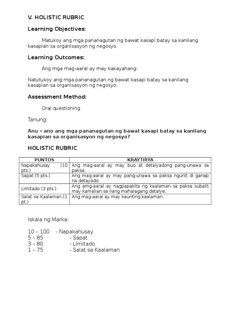 Holistic Rubric | PDF