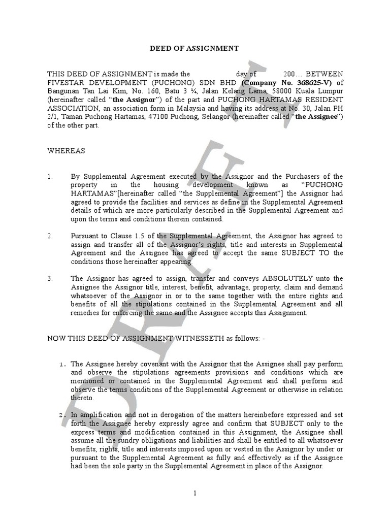 Deed of Assignment | Assignment (Law) | Private Law