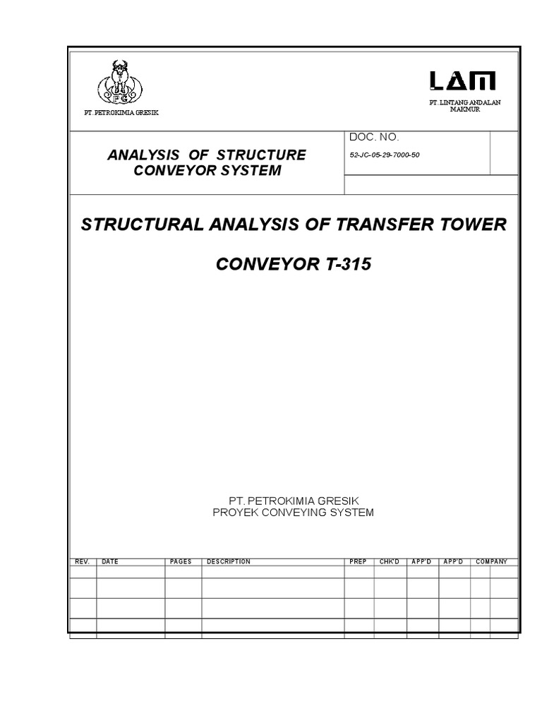 Structural Analysis of Transfer Tower Conveyor T-315 | PDF