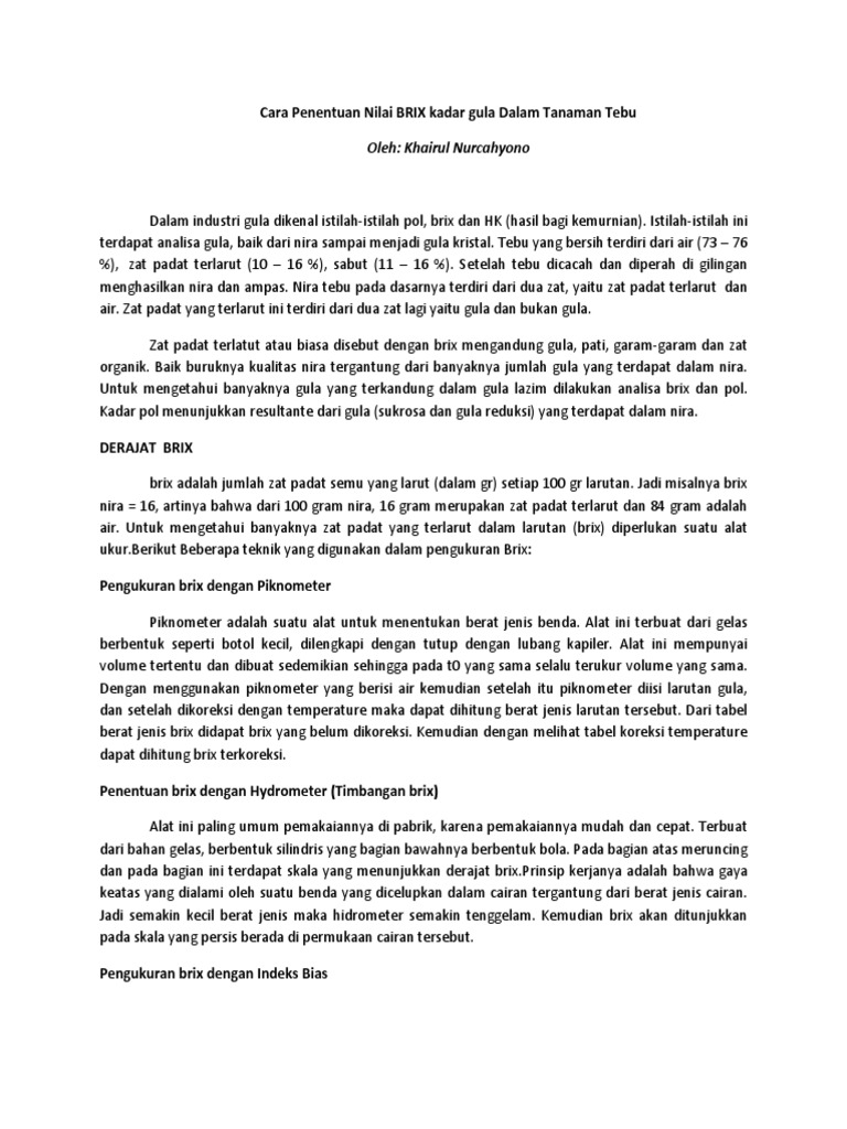 Cara Penentuan Nilai BRIX | PDF