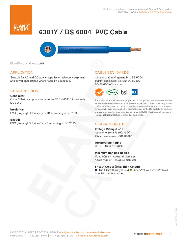 6381y Cable To bs6004 PDF | PDF | Alternating Current | Cable