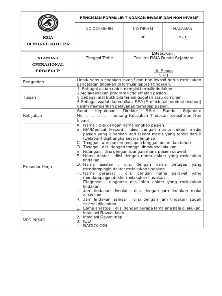 SOP Tindakan Invasif Dan Non Invasif | PDF