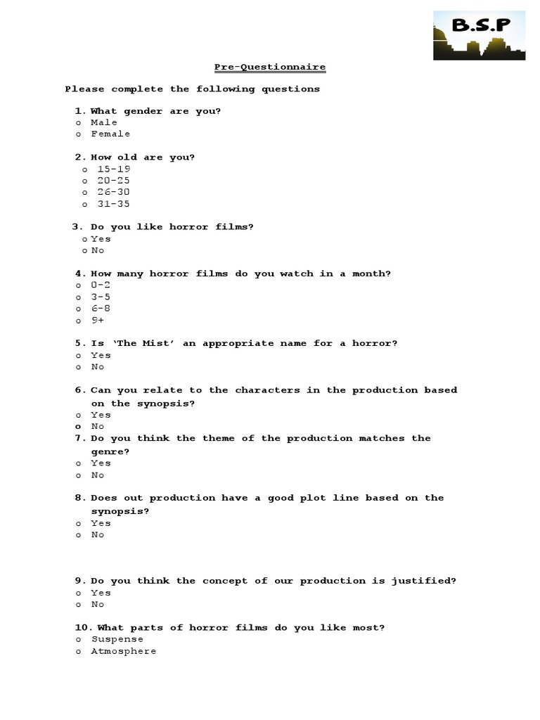 Pre Questionnaire | PDF