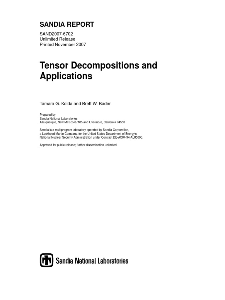 Kolda, Bader - Tensor Decompositions and Applications | PDF | Tensor | Matrix (Mathematics)