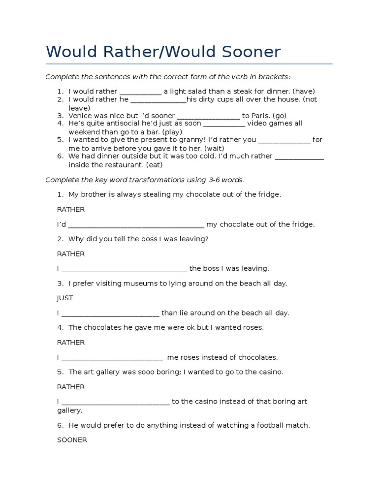 Would Rather Worksheet | PDF