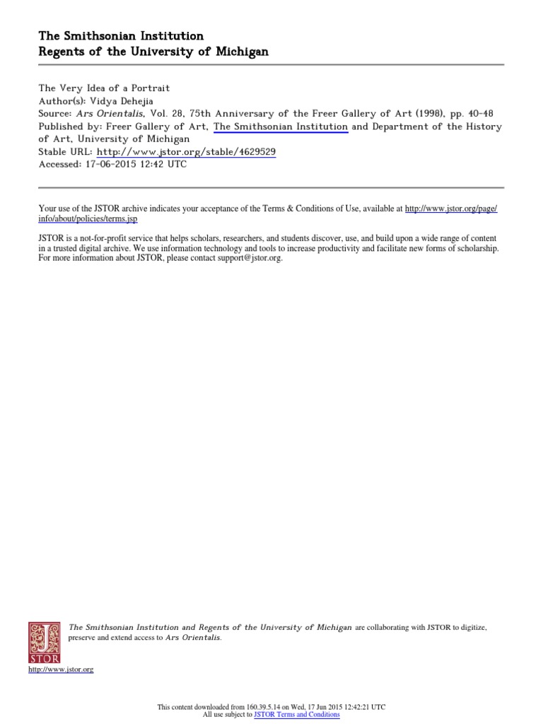 Dehejia Very Idea of Portrait 1998 | PDF | Paintings | Sculpture