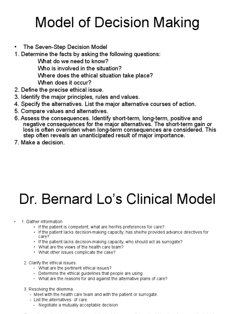 Model of Decision Making | Informed Consent | Confidentiality