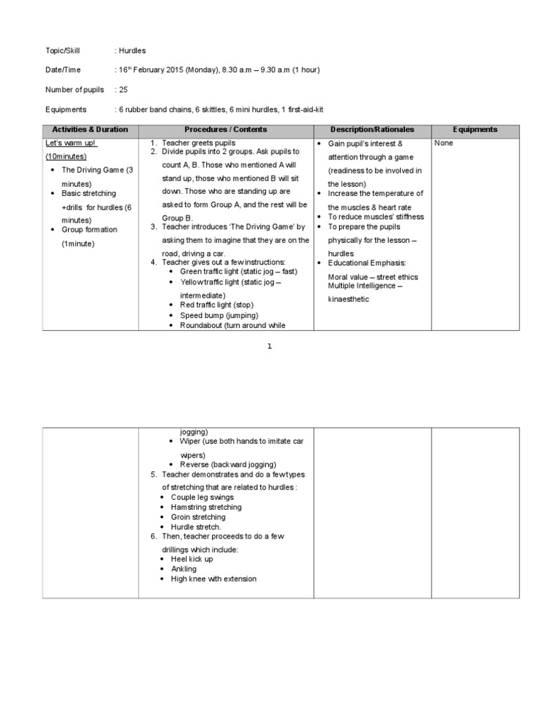 Lesson Plan Hurdles | PDF | Traffic | Traffic Light