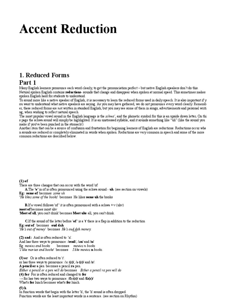 Accent Reduction | PDF | Stress (Linguistics) | English Language