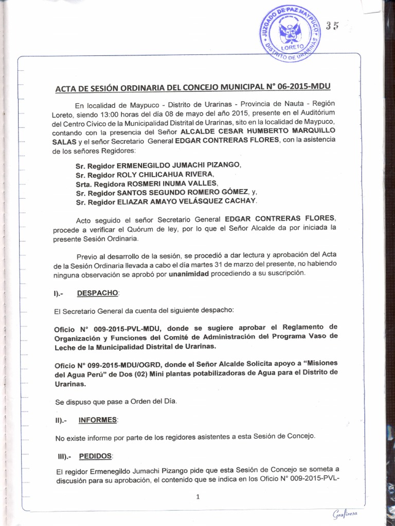 Acta Sesion de Concejo Municipal - Modelo | PDF