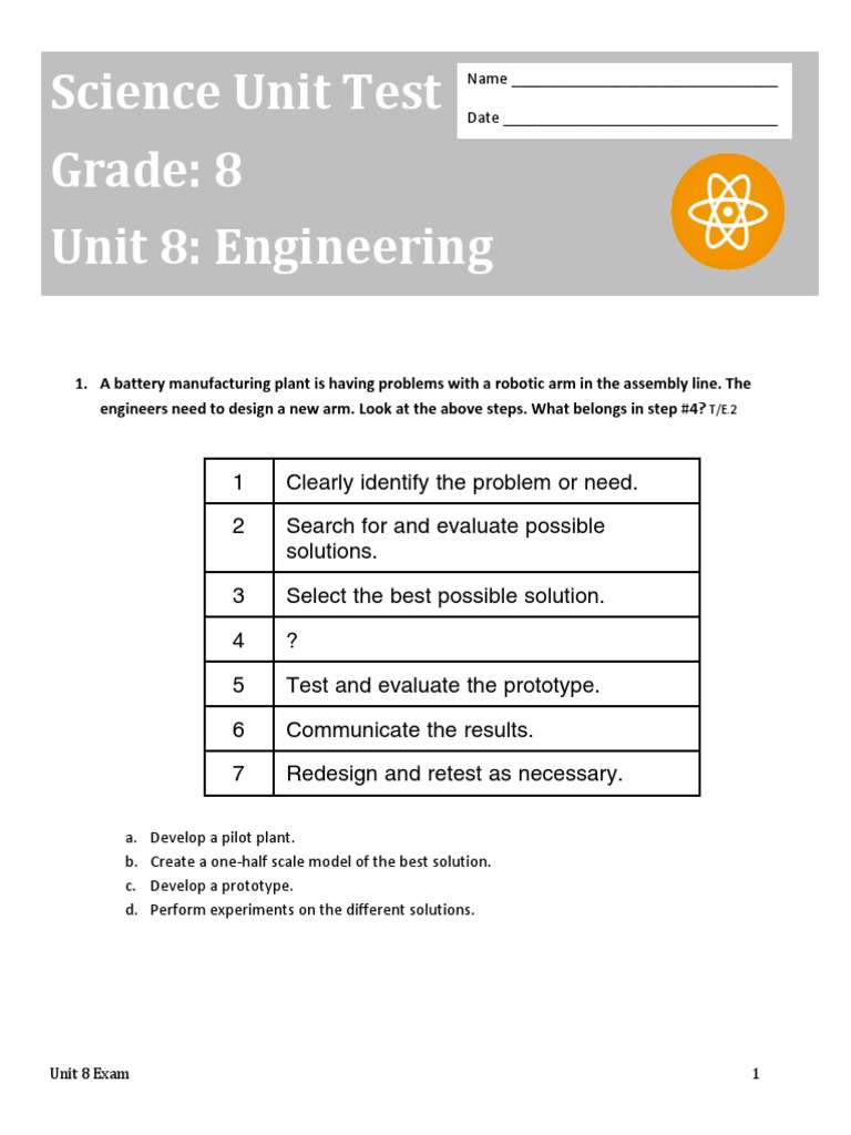 Science Unit Test Grade: 8 Unit 8: Engineering | PDF | Hubble Space ...