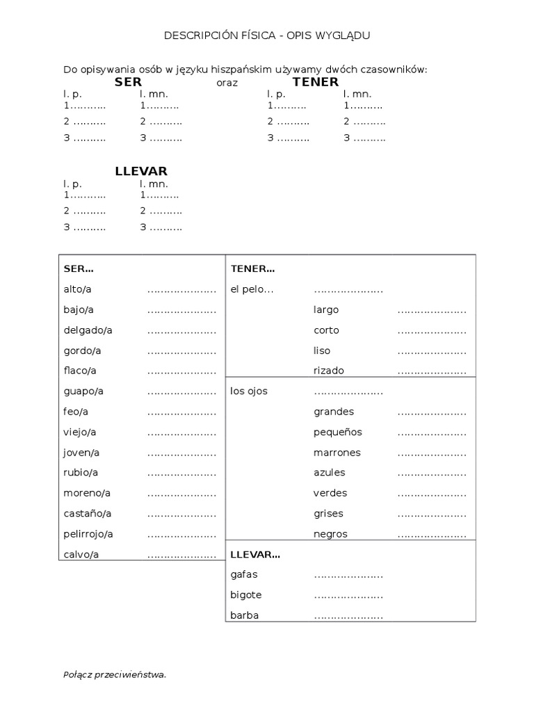 Ejercicios DESCRIPCIÓN FÍSICA Español | PDF | Cabello humano | Pelo