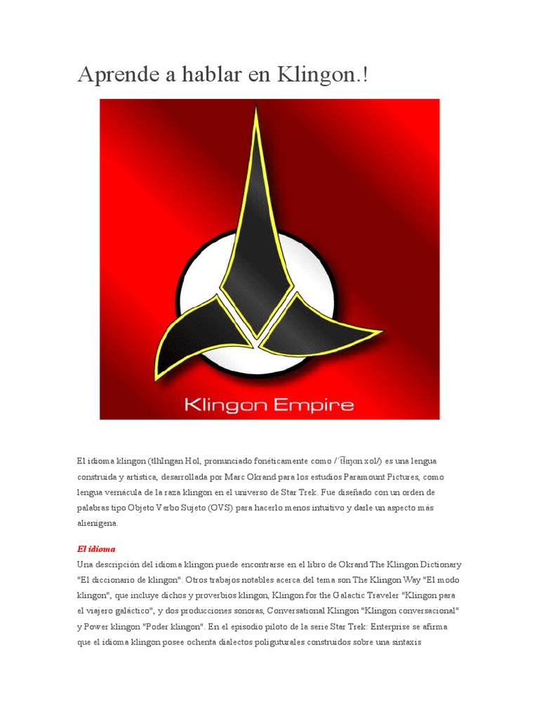 Aprende el idioma Klingon en Star Trek | PDF | Relaciones sintácticas ...