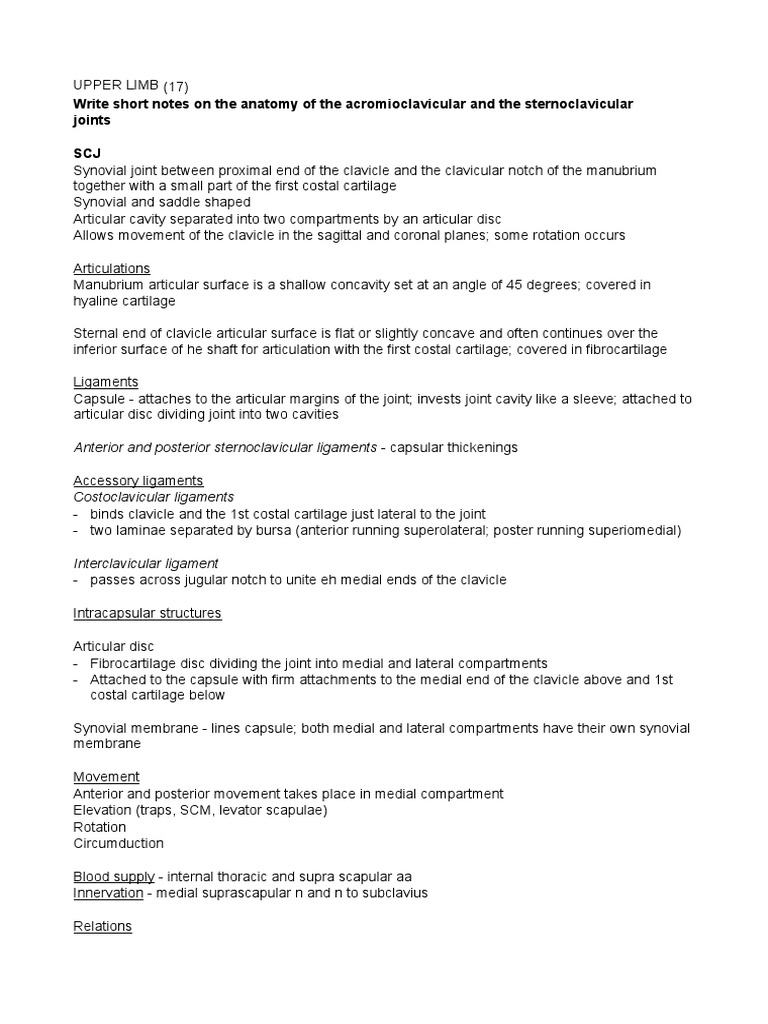 Upper Limb Anatomy Questions PDF