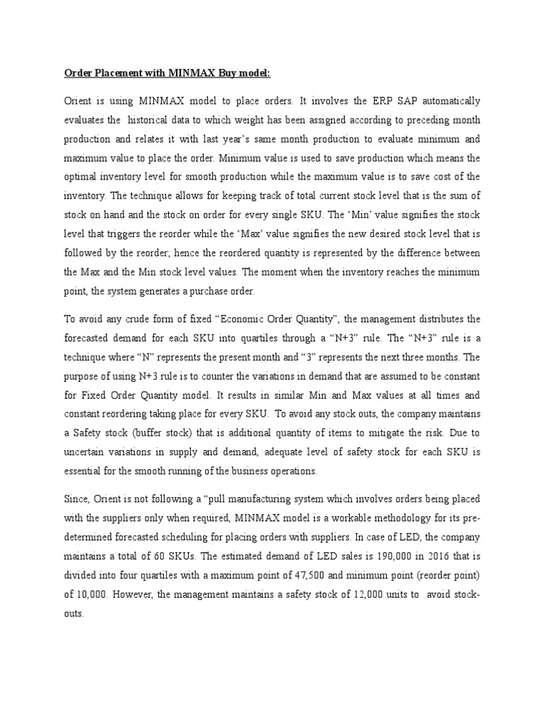 Order Placement With MINMAX Buy Model | PDF