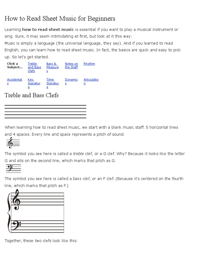 Beginner's Guide to Reading Sheet Music | PDF | Clef | Musical Notation