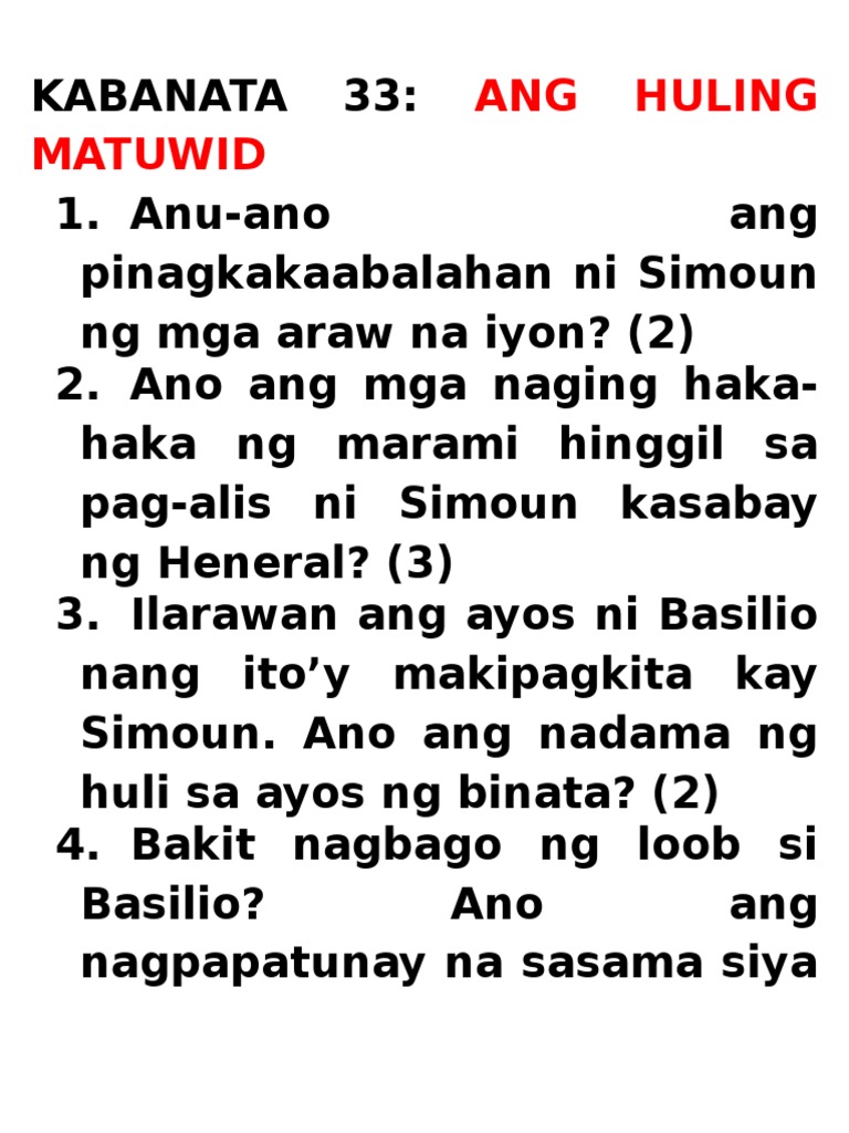 KABANATA 33 at 34 Mga Gabay Na Tanong | PDF