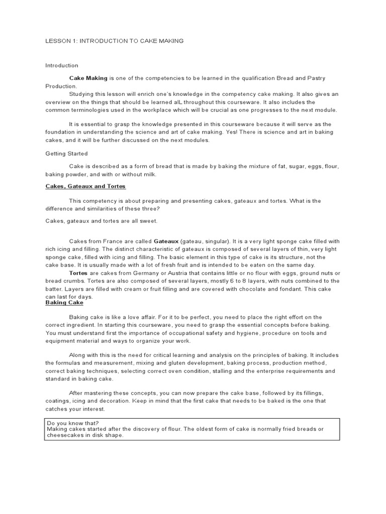 Tesda Preparing Cake | PDF | Cakes | Baking