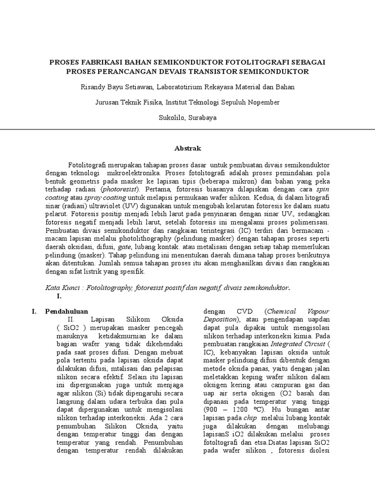 Proses Fabrikasi Bahan Semikonduktor Fotolitografi Sebagai Proses ...