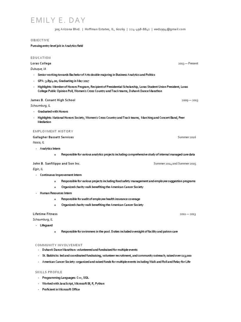 Day Emily Resume | PDF | Volunteering | Society