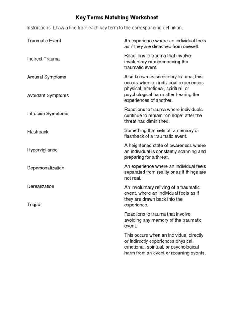 Key Terms Matching Worksheet | Descargar gratis PDF | Psychological ...