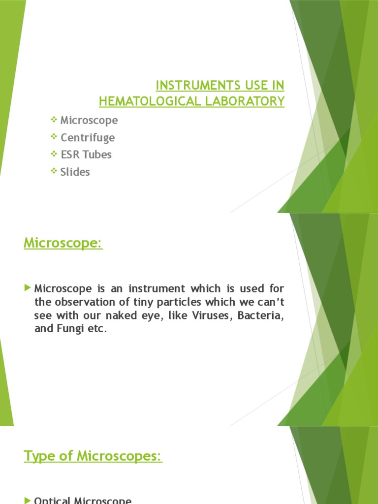 Hematology Laboratory Instruments Overview | PDF | Centrifuge | Microscope
