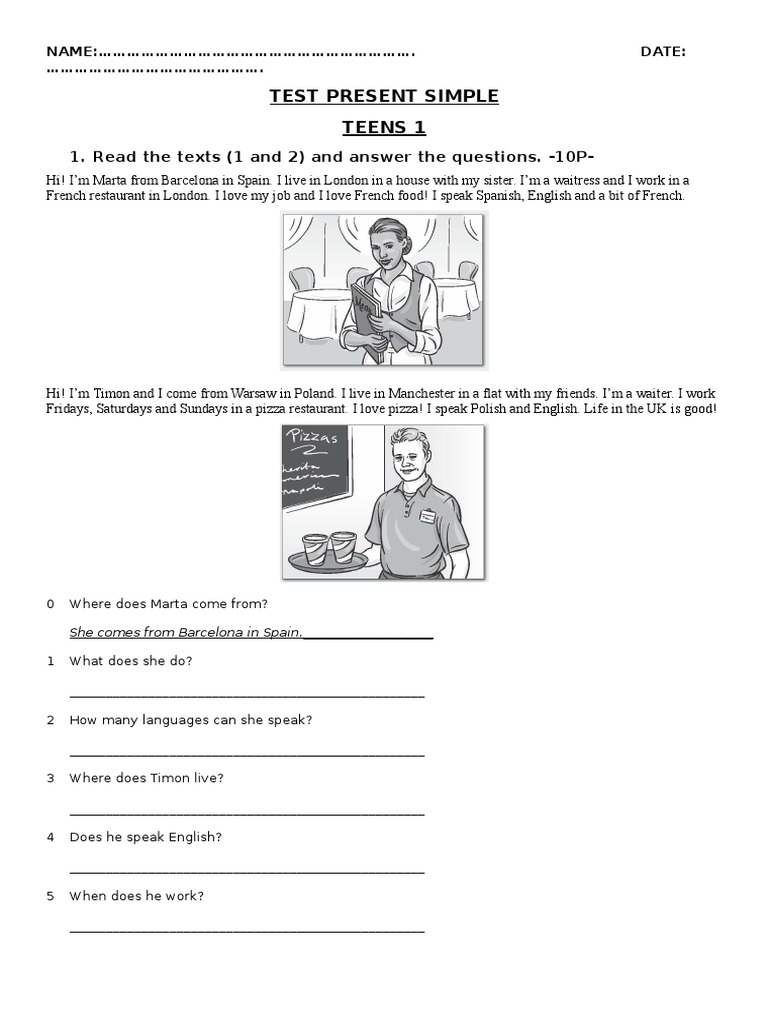 Present Simple Test for Teens | PDF | Linguistics
