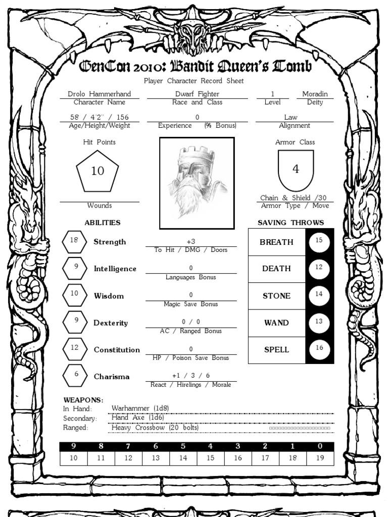 Gencon 2010 Character Sheet DWARF | PDF