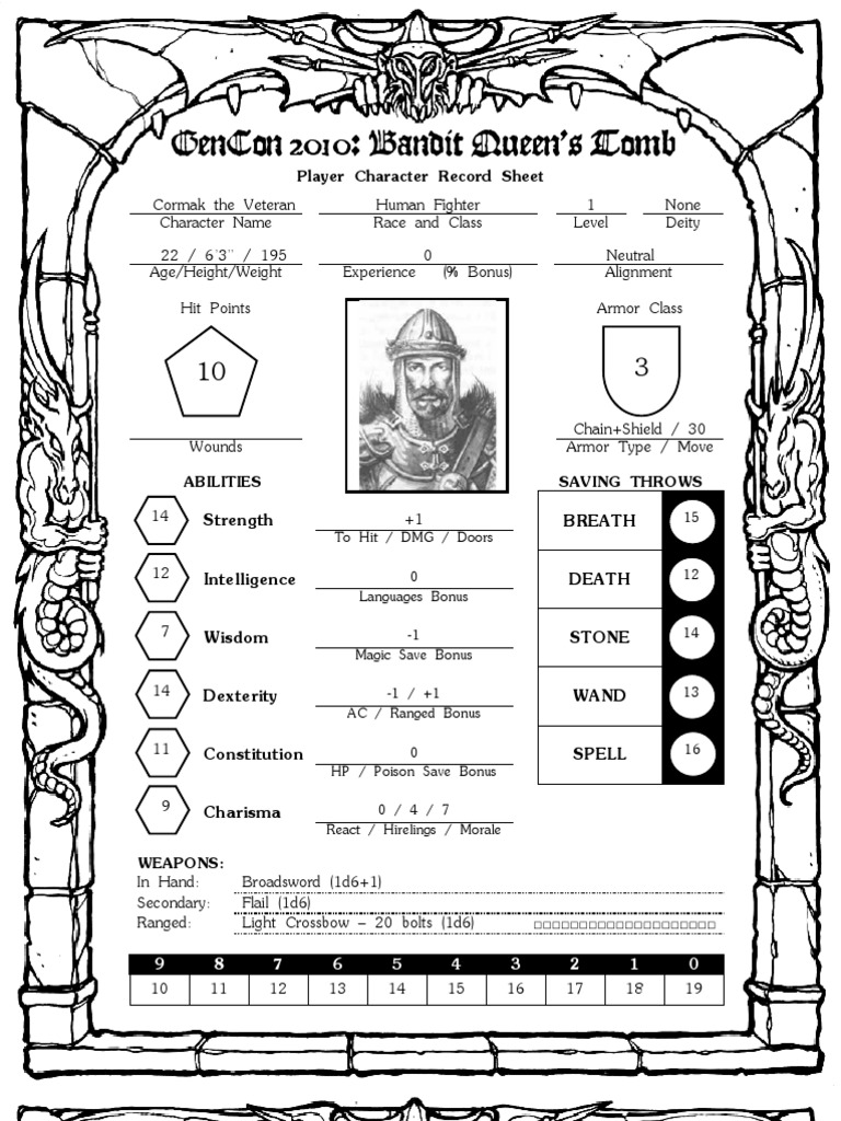 GenCon 2010 Character Sheet: Cormak | PDF | Weaponry | Leisure