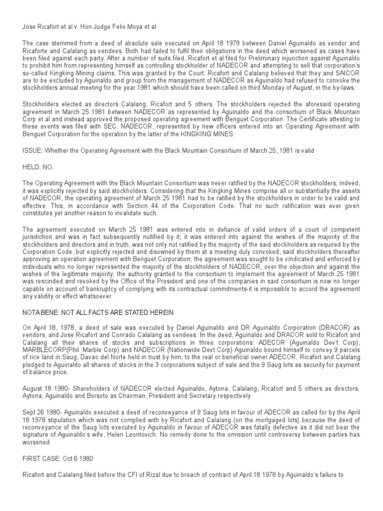 Jose Ricafort Et Al Vs Moya | PDF | Injunction | Ratification