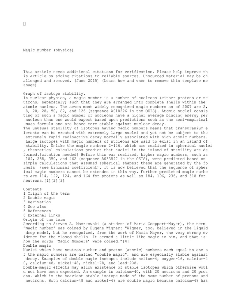 Magic Number (Physics) | PDF | Atomic Physics | Nature