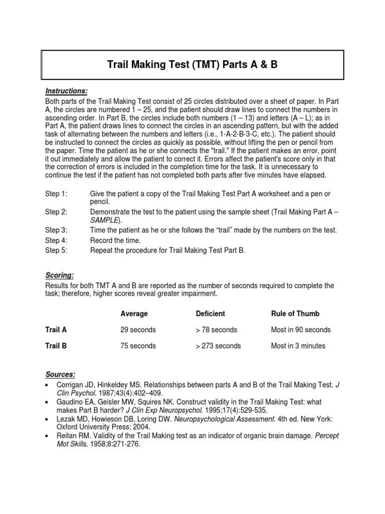 Trail Making Test A y B PDF | Evaluation Methods | Data Collection