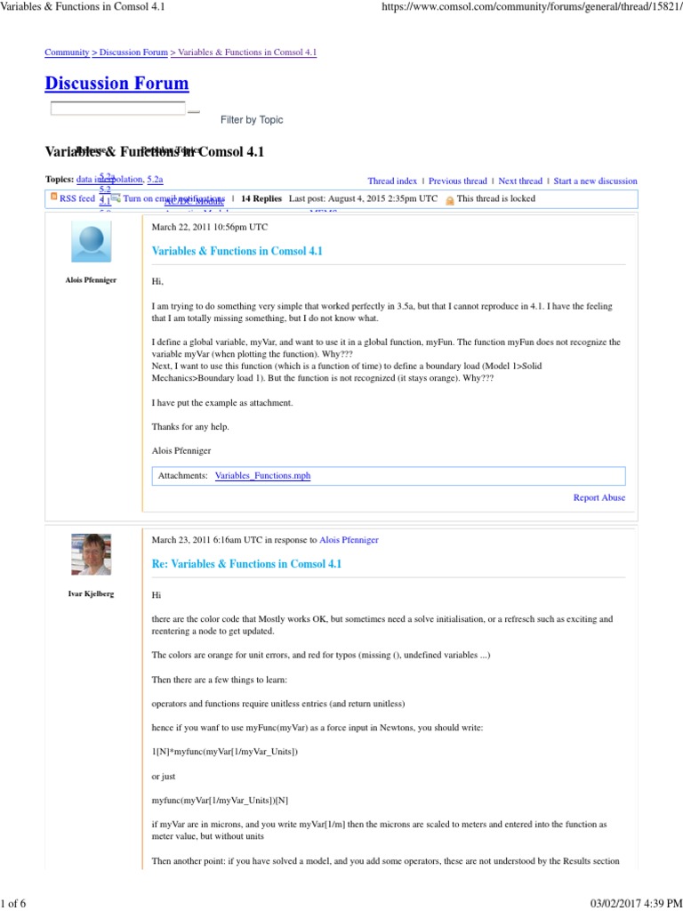 Comsol 4.1 Variables & Functions Guide | PDF | Parameter (Computer ...