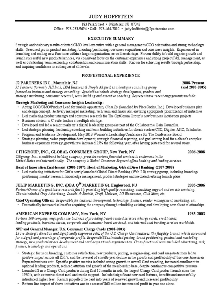 Judy Hoffstein Resume 2017 | PDF | Citigroup | Strategic Management