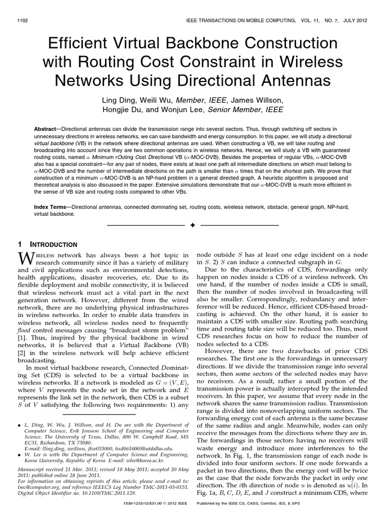 Efficient Virtual Backbone Construction With Routing Cost Constraint in Wireless Networks Using ...