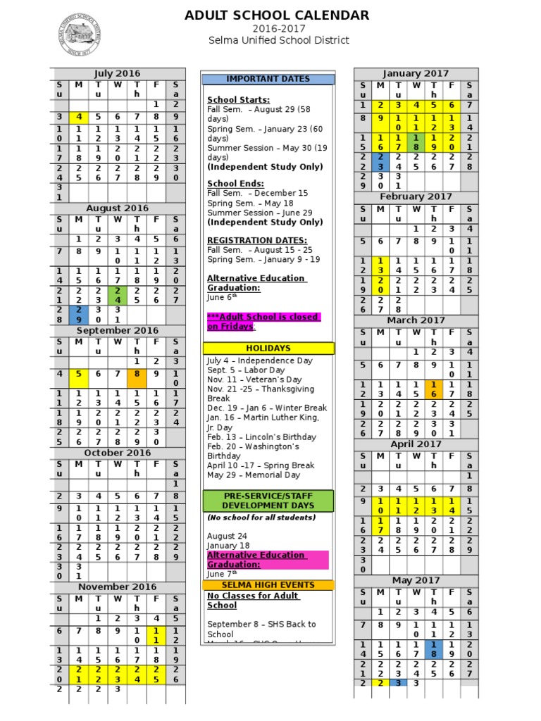 Adult School Calendar 16-17 1 | PDF