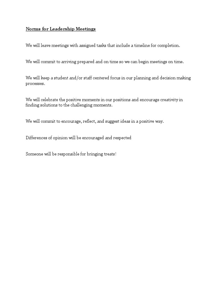 Leadership Meeting Norms and Guidelines | PDF