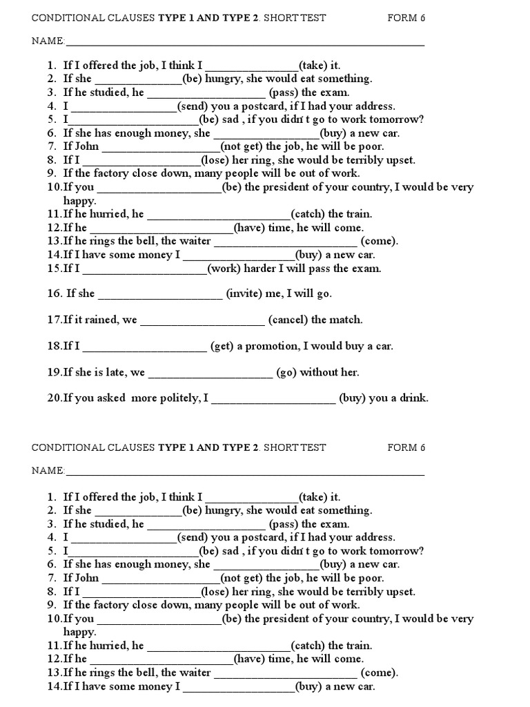 Type 1 and 2 Conditional Exercises | PDF | Self-Improvement