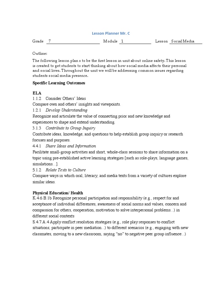 Social Media Awareness Lesson Plan | PDF | Social Media | Popular ...