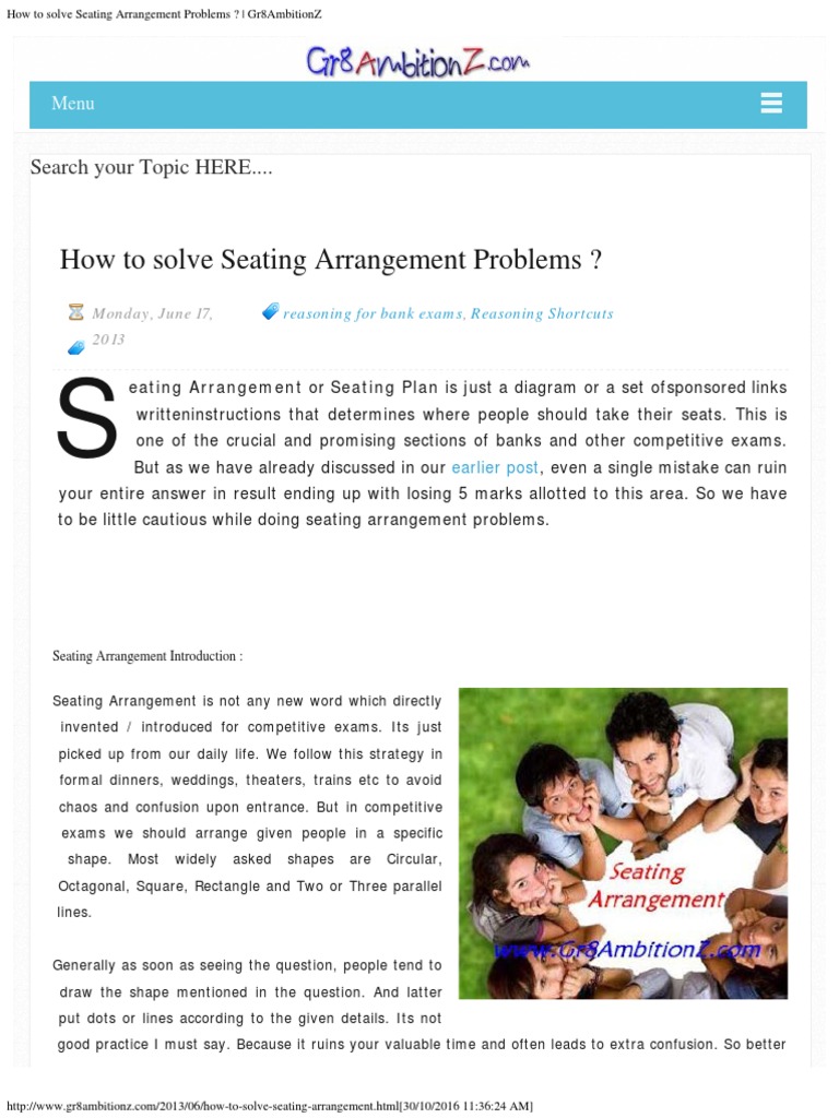 How To Solve Seating Arrangement Problems Gr8AmbitionZ | PDF