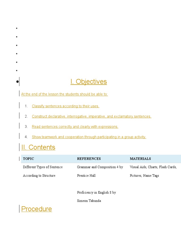 Sample Lesson Plan in English | PDF | Question | Sentence (Linguistics)