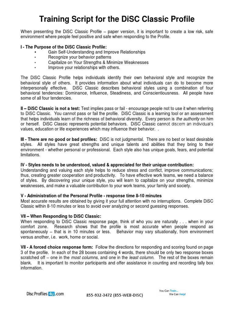 Training Script for the DiSC Classic Profile | Behavior | Learning