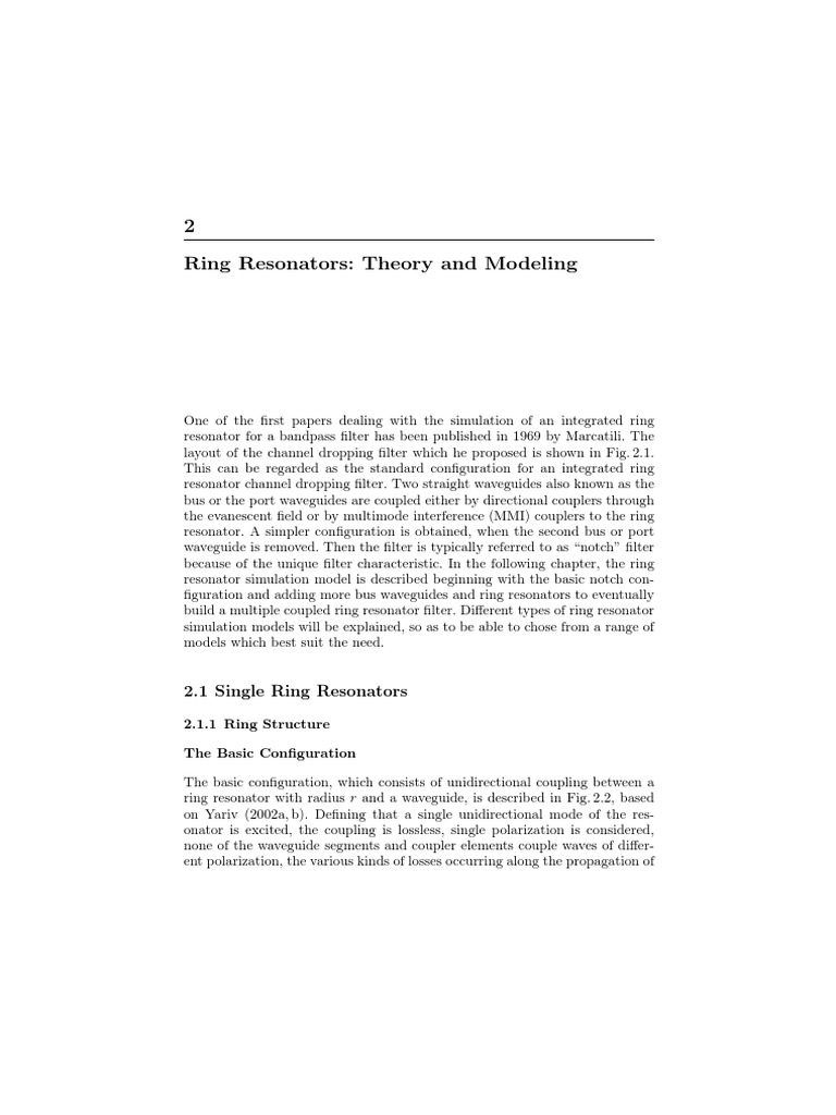 Ring Resonators Theory and Modeling | PDF | Wavelength | Refractive Index